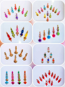 QUBIX Multicolor stones bindi pack of card 08 FOR HEAD Multicolor ...