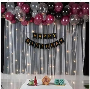 Fun and Flex Maroon Black and White Birthday Decoration kit with White ...