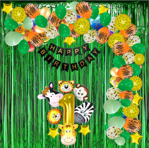 party owl Jungle Safari Theme Birthday Decoration Kit Pack of 66 (1st ...