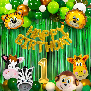 FOOGAA Jungle Themed First Happy Birthday Foil Decoration Combo Kit ...