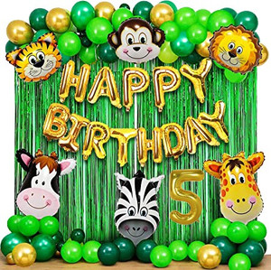 Nayugic Jungle Theme Birthday Decorations Set of 50 For Fifth Birthday ...