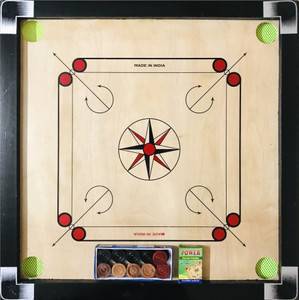 Sports Hustle for Kids 26 Inch Medium Size Gloss Finish Coins, Strikers, Powder 40 cm Carrom ...