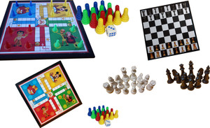VBA Sports Wooden Chess board Ludo & Snake Board With 2 Set of Ludo & 1 Chessmen coin Set B 30. ...