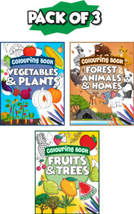 Colouring Book - Pack Of 3 (Fruits & Trees, Forest Animals & Homes ...