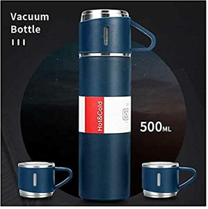 M K ENTERPRISES Stainless Steel Double Wall Vacuum Insulated Flask with 3 set Combo M39 500 ml ...