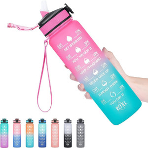 seabird Gym Motivational Water Bottle 1 Ltr Unbreakable Sports Bottles with Time Marker 1000 ml ...