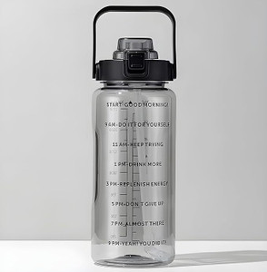 LEKORED Transparent Motivational Water Bottles with Time Marker, Straw & Handle 2000 ml Bottle ...