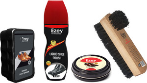 Ezey Wax Shoe Polish (Natural)+Liquid Shoe Polish (Black)+ Shiner +Twin ...