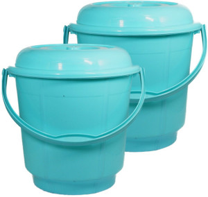 Wonder Prime 5 Litre Plain LT Heavy Quality Plastic Bucket With Lid, 2 Pc, 5 Ltr, Green 5 L ...