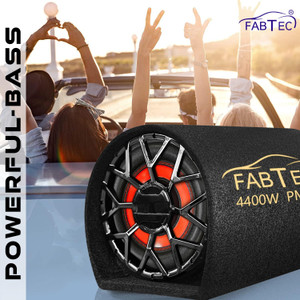 FABTEC 8 Inch Grey Active Car Bass Tube With Inbuilt Amplifier Powerful Audio and Deep Bass ...