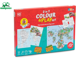 ARNIYAVALA 2 in 1 Colour & Play Kit | World Map Game | Educational and Fun Coloring Game - 2 in ...