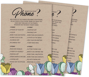 Inkdotpot Floral Whats On Your Phone Bridal Shower Game Bachelorette ...