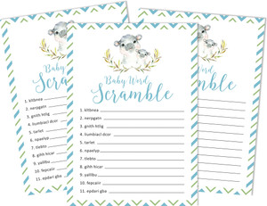 Inkdotpot Set of 50 Baby Shower Word Scramble Game Cards Hippo Animals ...
