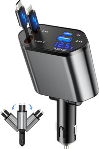 NIVKEZ Retractable Car Charger, 4 in 1 Fast Car Phone Charger 100W and 2 USB Ports Charging Pad ...