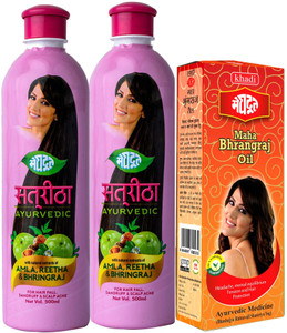 MEGHDOOT Ayurvedic Combo Pack of Satreetha Shampoo 1Lit and Maha Bhringraj Oil 200Ml Price in ...