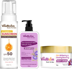 VitaBloom Vitamin C Ultra Light Sunscreen SPF 50 PA+++ (50 g) | Anti-Dandruff Shampoo (150ml ...