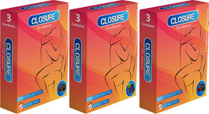 CLOSURE Exciting Combo dotted, flavored -(Choc,Grap) 9 PCS Condom (Set of 3, 9 Sheets) Condom ...