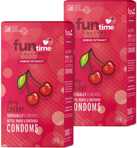 Funtime Juicy Cherry Flavoured Dotted Condoms | Ribbed & Lubricated for Extra Pleasure Condom ...