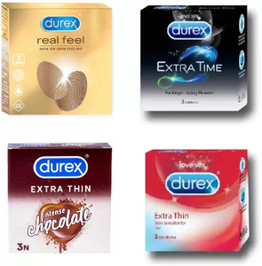 DUREX Real Feel 3s + Extra Time 3s + Chocolate 3s + Extra Thin 3s Condom Price in India - Buy ...