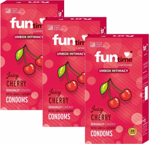 Funtime Juicy Cherry Flavoured Dotted Condoms | Ribbed & Lubricated for Extra Pleasure Condom ...
