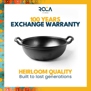 Roca Cast Iron Kadhai 24 cm, NON-STICK | 100% NATURAL | PRE-SEASONED, Triton Model Induction ...