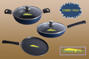 Home-pro Combo set of 4-piece non-stick Dosa Tawa, Fry pan, Kadai with ...