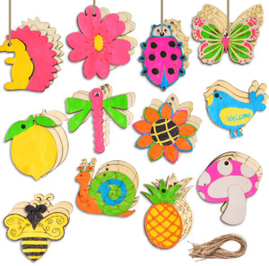 American-Elm 24 Pcs Unfinished Wood, Wooden Cutouts, 12 Styles ...