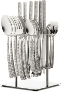 FnS International Pvt Ltd FNS Stainless Steel Madrid Hanging Cutlery Set with Stand, 24-Piece ...