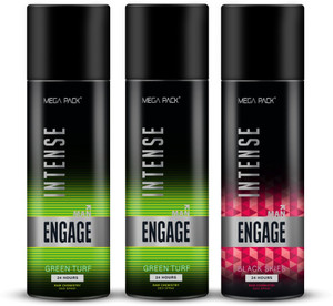 Engage Intense Deo Combo, 1 Black Skies (220ml) & 2 Green Turf (220ml) Deodorant Spray - For Men ...