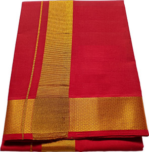 Velavan Tex Traditional 2'Meter Cotton Dhoti with 2'Inch Gold Zari Border "Red Color" Men Dhoti ...
