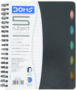 DOMS 5 Subject A5 Notebook Single Line Wiro Binding 300 Pages Price in India - Buy DOMS 5 ...