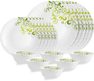 cello Pack of 18 Opalware Opalware Dazzle Series Oleander Dinner Set | Crockery Set for Dining ...