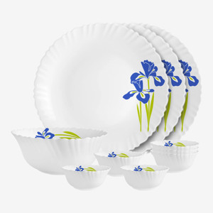 cello Pack of 10 Opalware Dazzle Opalware Blue Iris Dinner Set | Crockery Set | Blue Dinner Set ...