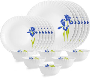 cello Pack of 18 Opalware Opalware Dazzle Series Blue Iris Dinner Set| Crockery Set for Dining ...