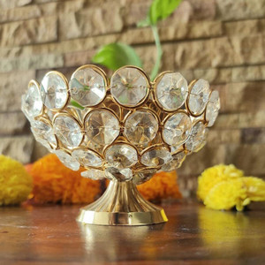Auto Ryde Akhand Crystal Glass Brass Diya for Puja|Heavy Base Aarti Diya|Deepak for Pooja Brass ...