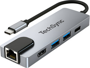 Techsync 5-in-1 USB-C 3.0 Dock: 4K HDMI, RJ45 100M, Type-C, USB 3.0, USB 2.0 Ports DS6HUPDE ...