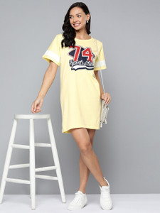 HERE&NOW Women T Shirt Yellow Mini/Short Dress - Buy HERE&NOW Women T Shirt Yellow Mini/Short ...