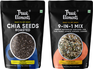 True Elements Roasted Chia Seeds 125gm + 9-in-1 Snack Mix 125gm Chia Seeds, Mixed Seeds Price in ...
