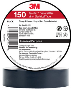 3M Vinyl Tape Temflex 150 Vinyl Electrical Tape (18mm X 6M, 10 Rolls/Pack, Black) Price in India ...