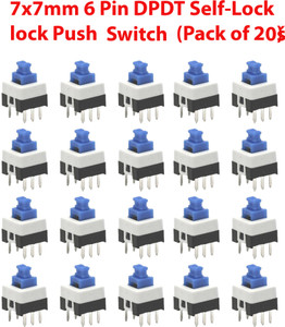 ELPH 20 pieces 7x7mm 6 Pin DPDT Self locking Mini Push Button Switch 25V 2A 6 pins Electronic ...