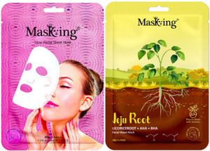 MasKing glow and Jeju Root Lico rice root + AHA + BHA, Facial sheet mask combo gift set - Price ...