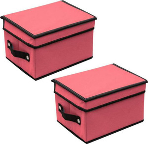 Crownsy Non-Woven Rectangular Foldable Storage Box/Bin Wardrobe Organiser with Lid & Handles For ...