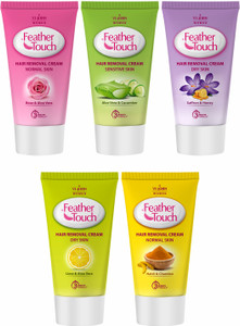 VI-JOHN Feather Touch Hair Removal Cream Rose, Aloe Vera, Honey, Lime & Haldi -40GM Each Cream ...