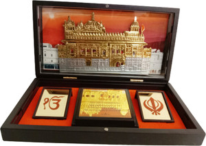 BRASS BLESSING Gold Plated Lord SATNAM SHRI WAHEGURUJI Pocket Temple (1770) Decorative Showpiece ...