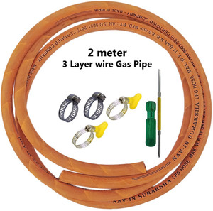 ESEKSAFAR Heavy duty LPG Gas Pipe 2 meter with 4pcs Clamps & 1pc 2in1 Screwdriver set 3 Layer ...