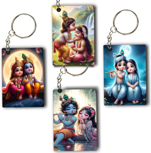 ASvik Creation Cute Radha Krishna-KC-02 Printed Keychain (Pack of 4) For Bike, Scooty, Car Key ...