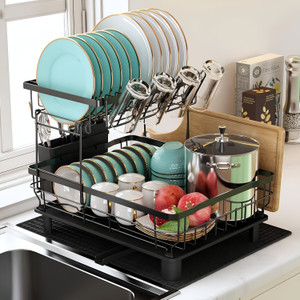 3D METRO SUPER STORE Dish Drainer Kitchen Rack Steel, Iron, Carbon Steel 2 Tier Dish Drainer ...