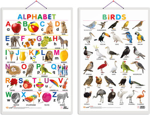 Set of 2 Alphabet and Birds Early Learning Educational Charts for Kids ...