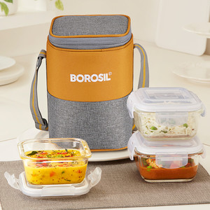 Flipkart.com | BOROSIL Zest Glass Lunchbox, 3pc Square Set (320ml Each), Office Tiffin Box 3 ...