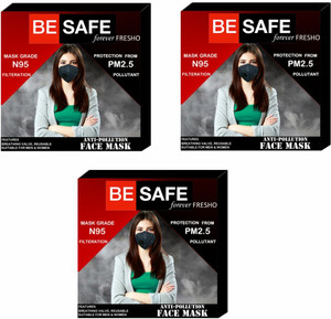 BE SAFE Forever N95 PM2.5 Reusable Adult Face Mask, 6 Layer Pack of 3 N95 PM2.5 Reusable Adult ...